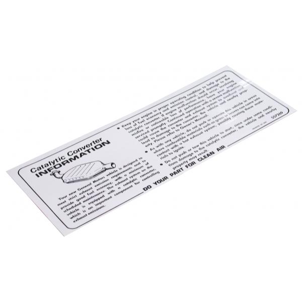 76-78 CATALYTIC CONVERTER INFORMATION DECAL | Volunteer Vette Corvette ...